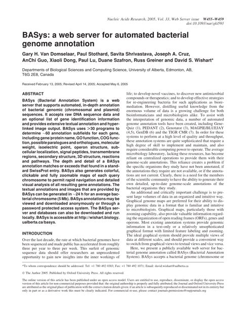 Pdf Basys A Web Server For Automated Bacterial Genome Annotation