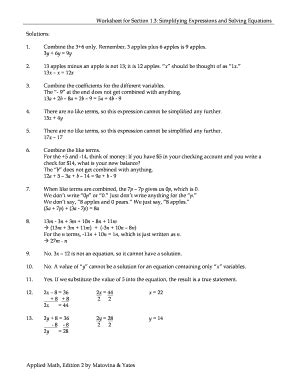 Fillable Online 3 Simplifying Expressions And Solving Equations Fax Email Print PdfFiller