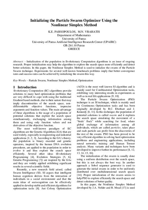 Pdf Initializing The Particle Swarm Optimizer Using The Nonlinear