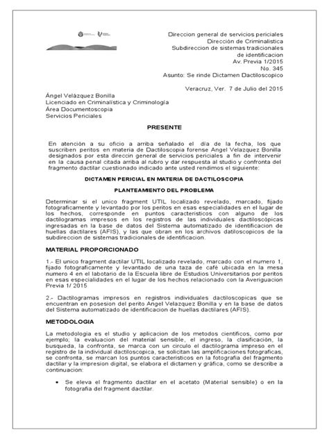 Dictamen Criminalistica Huella Dactilar Forense