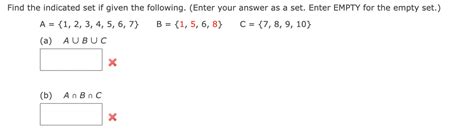 Solved Find The Indicated Set If Given The Following Enter Chegg Com