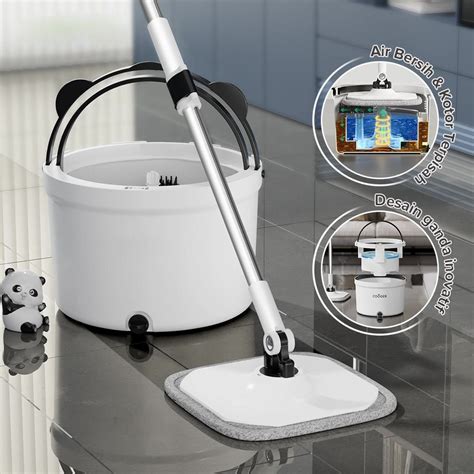 Alat Pel Single Spin Mop Panda Bucket Spin Mop Alat Pel Lantai 2in1 Dalam Satu Ember Pel Putar