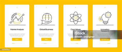 평면 아이콘이 있는 모바일 앱 페이지 화면을 타고 온보딩하는 현대 비즈니스 컨셉 Ux Ui 디자인 템플릿 벡터 일러스트레이션 0명에 대한 스톡 벡터 아트 및 기타 이미지
