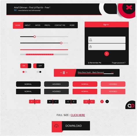 Free Fashion Red And Black Web Ui Kit Flat Design Psd Titanui