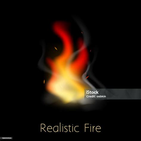 벡터 일러스트입니다 현실적인 화재입니다 검은 배경에 고립 된 불꽃입니다 화 염 화상 아이콘 0명에 대한 스톡 벡터 아트 및 기타 이미지 Istock