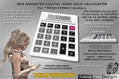Second Life Marketplace Hand Held Calculator For Female Mesh Avatars Animated Digital Rpd
