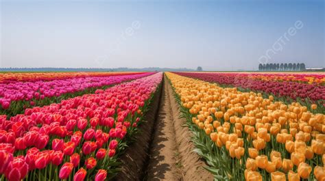네덜란드의 화려한 튤립 들판 분홍색과 노란색 튤립이 가득한 튤립 밭 고화질 사진 사진 꽃 배경 일러스트 및 사진 무료 다운로드 Pngtree