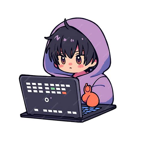 Premium Photo A Sticker Of A Boy Coding On A Computer Anime S