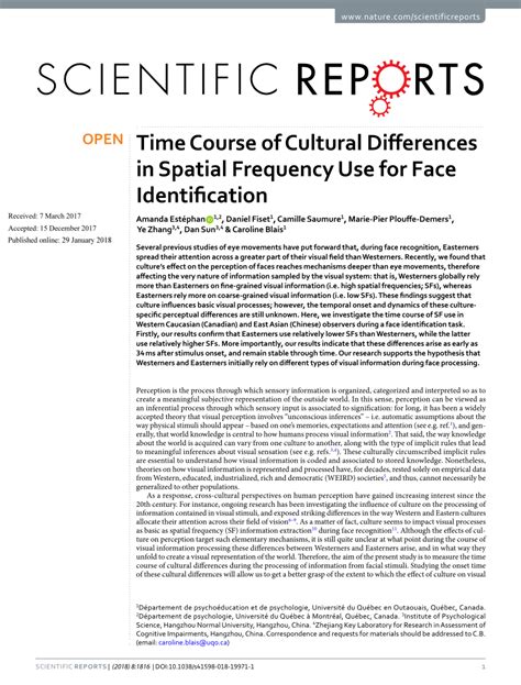 Pdf Time Course Of Cultural Differences In Spatial Frequency Use For Face Identification