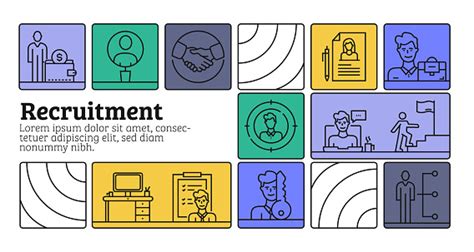 모집 라인 아이콘 세트 및 배너 디자인 인적 자원 직원 면접 평가 헤드 헌팅 교육에 대한 스톡 벡터 아트 및 기타 이미지 Istock