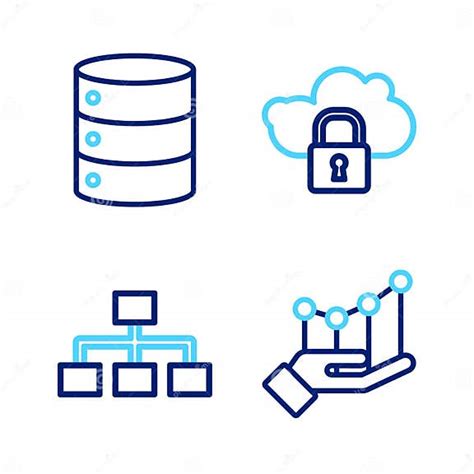 Set Line Pie Chart Infographic Hierarchy Organogram Cloud Computing Lock And Server Data Web