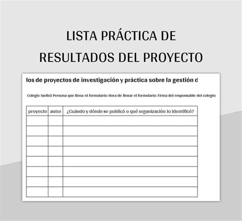 Plantilla De Excel Lista Práctica De Resultados Del Proyecto Y Hoja De
