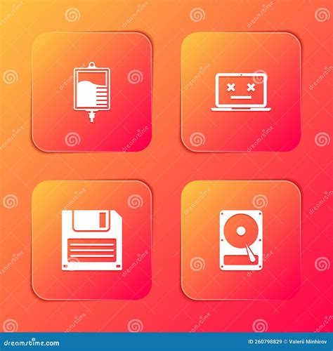 Set Iv Bag Dead Laptop Floppy Disk And Hard Drive Hdd Icon Vector