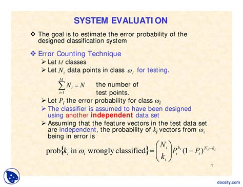 System Evaluation Pattern Classification And Recognition Lecture Slides