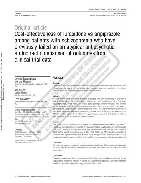 Pdf Cost Effectiveness Of Lurasidone Versus Aripiprazole Among