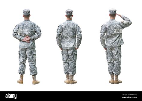 Us Army Soldier In Three Positions Parade Rest Attention Saluting