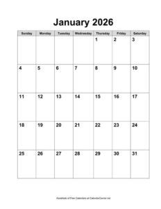 Free Printable Vertical Calendar 2026 Printable We Love Printables
