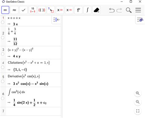 Geogebra 6 “cas View” Showing An Exact Arithmetic Calculation And Some Download Scientific