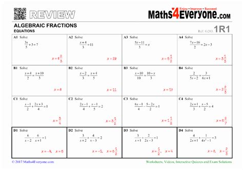 Equations With Fractions Worksheet Fresh Algebraic Fractions Gcse Revision Worksheet Solving