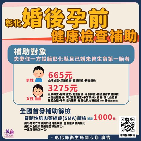 【婚後孕前健康檢查補助 好康報你知 】 彰化縣衛生局