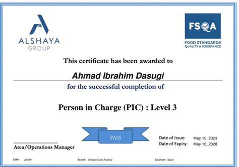 Ahmad Dasugi On Linkedin Pleased To Have My Certificate Of Pic With Alshaya Group
