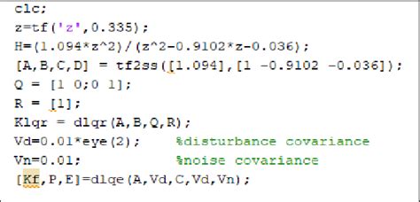 Matlab Command For Lqr Gain And Kalman Filter Gain Download Scientific Diagram