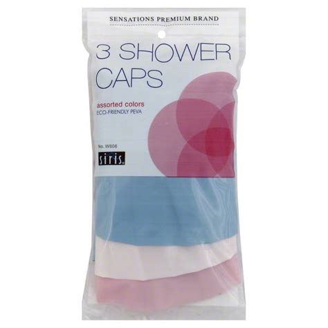 Siris Eco Friendly Peva Shower Caps Assorted Colors 3 Pack