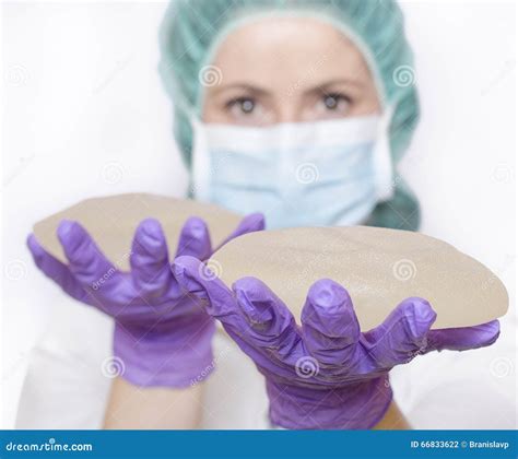 Silicone Breast Implants Nurse Holding Implants Doctor Holding Implants Plastic Surgery Stock