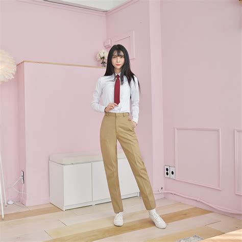 [안경테]교복몰 스판 베이지 교복바지 여자 교복 학생복 톡톡튀는 감성 엔돌핀 {후추통}입니다