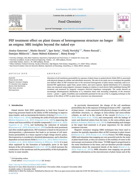 Pdf Pef Treatment Effect On Plant Tissues Of Heterogeneous Structure No Longer An Enigma Mri