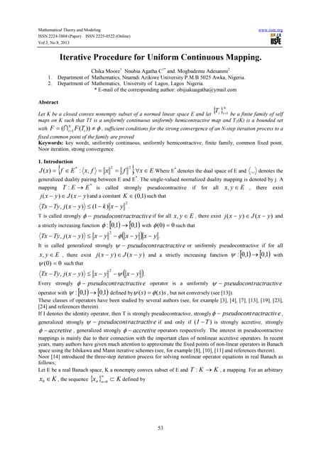 Iterative Procedure For Uniform Continuous Mapping Ppt