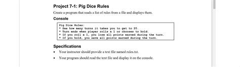 Solved Project 7 1 Pig Dice Rules Create A Program That