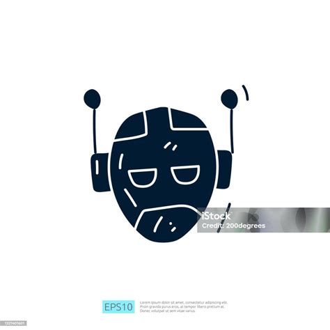 엔지니어링 개발 브레인스토밍 기호에 대한 안드로이드 로봇 헤드 페이스와 인공 지능 Ai 개념 손으로 그린 낙서 아이콘 벡터 일러스트레이션 Cpu에 대한 스톡 벡터 아트 및