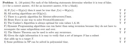 Solved T F T F T Problem Points For Each Of The Chegg