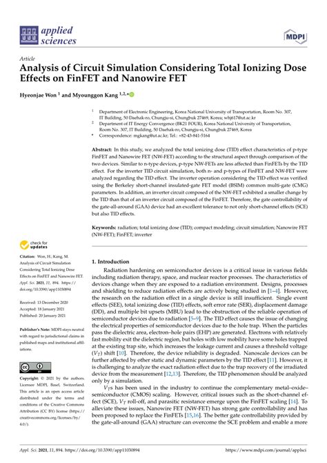 Pdf Analysis Of Circuit Simulation Considering Total Ionizing Dose Effects On Finfet And