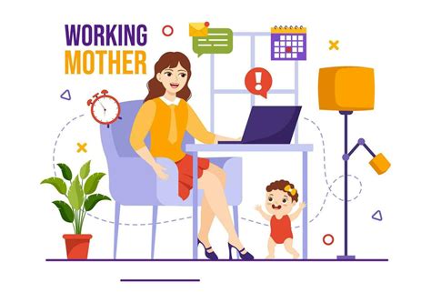 Trabajando Madre Vector Ilustración Con Madres Quien Lo Hace Trabajo Y
