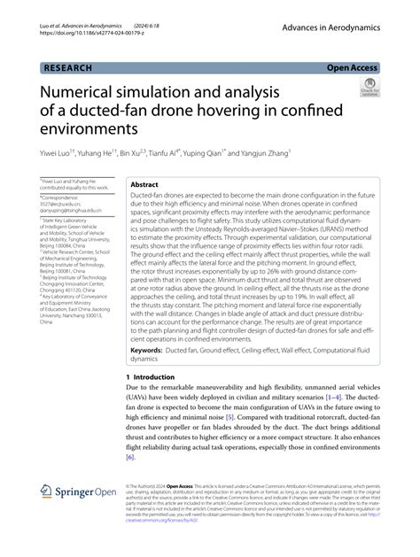 Pdf Numerical Simulation And Analysis Of A Ducted Fan Drone Hovering In Confined Environments