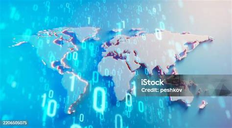 디지털 바이너리 코드 오버레이가 있는 미래 세계 지도 3d 렌더링 0명에 대한 스톡 사진 및 기타 이미지 0명 3차원 형태 가상현실 Istock
