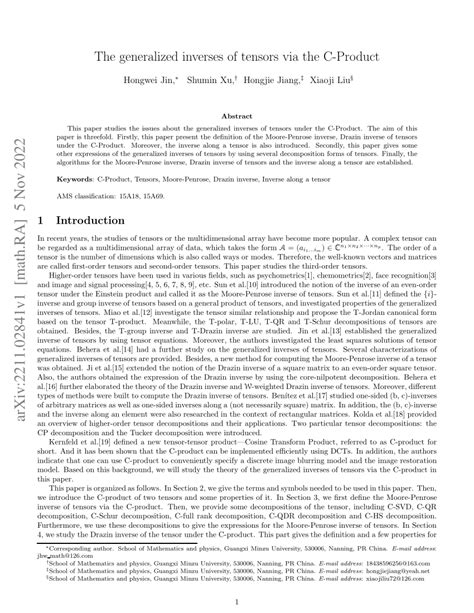 Pdf The Generalized Inverses Of Tensors Via The C Product