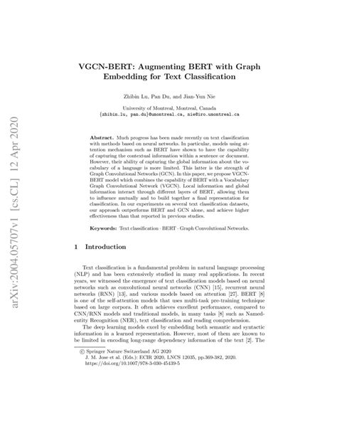 Vgcn Bert Augmenting Bert With Graph Embedding For Text Classification Deepai