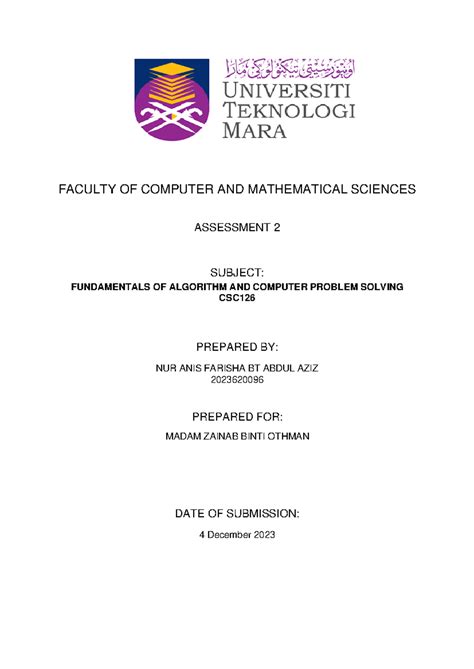 Assignment Csc 126 Introduction To Java Faculty Of Computer And