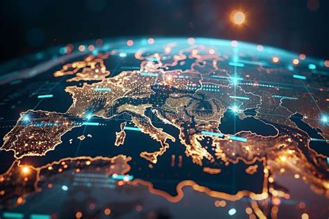 Digital World Globe Centered On Europe Concept Of Global Network And Connectivity Data Transfer