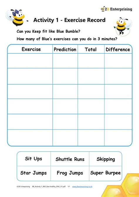 Bee Healthy Exercise Record Activity 1 2b Enterprising