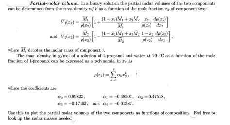 solved partial molar volume in a binary solution the