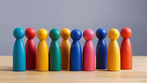 Colorful Wooden Figures Representing Diversity And Inclusion Standing Together Stock