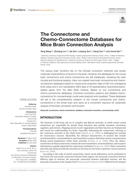 Pdf The Connectome And Chemo Connectome Databases For Mice Brain Connection Analysis