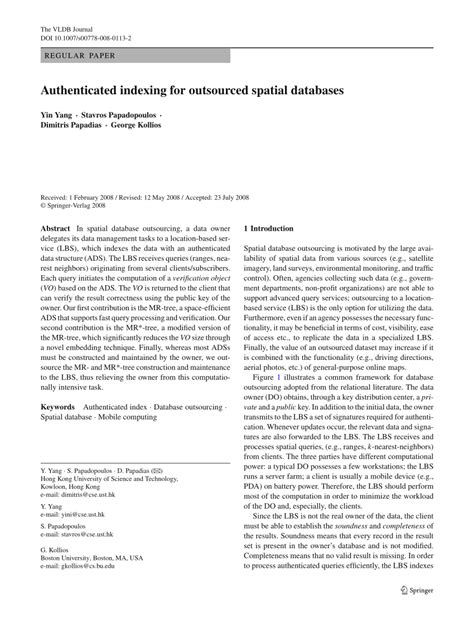 Pdf Authenticated Indexing For Outsourced Spatial Databases