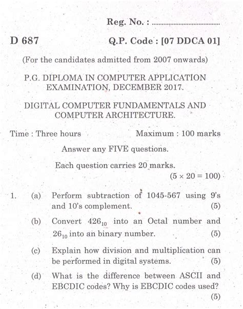 Bharathiar University Pg Diploma In Computer Application Digital Computer Fundamentals And