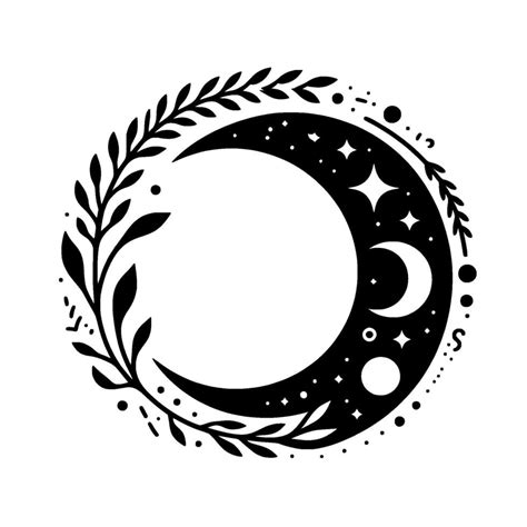Mystical Crescent Moon Encircled By A Floral Wreath Embellished With Celestial Stars Moon