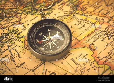 Compass On A Tourist Map Travel And Journey Concept Background Stock